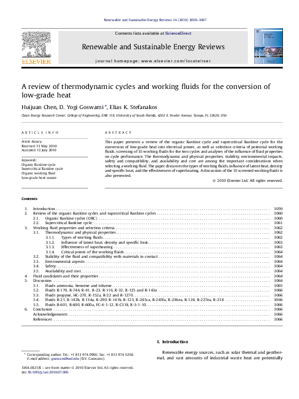 (PDF) A review of thermodynamic cycles and working fluids for the ...