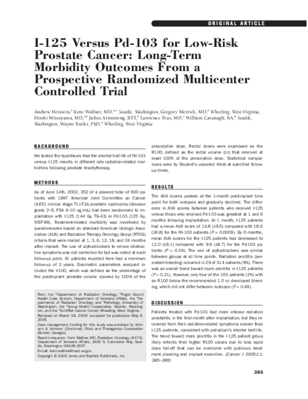 (PDF) I-125 Versus Pd-103 for Low-Risk Prostate Cancer