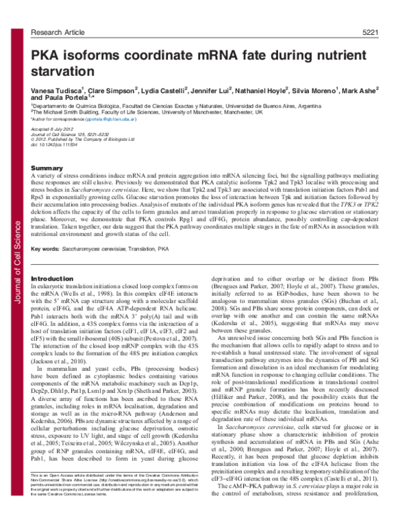 (PDF) PKA isoforms coordinate mRNA fate during nutrient starvation