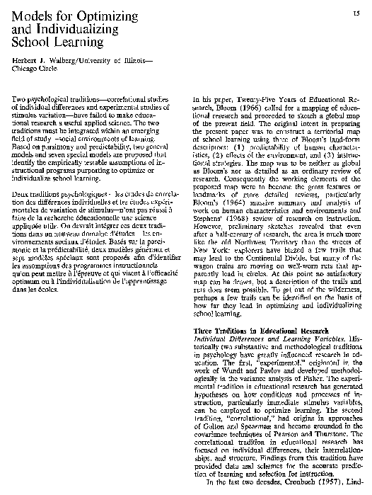 (PDF) Models for optimizing and individualizing school learning