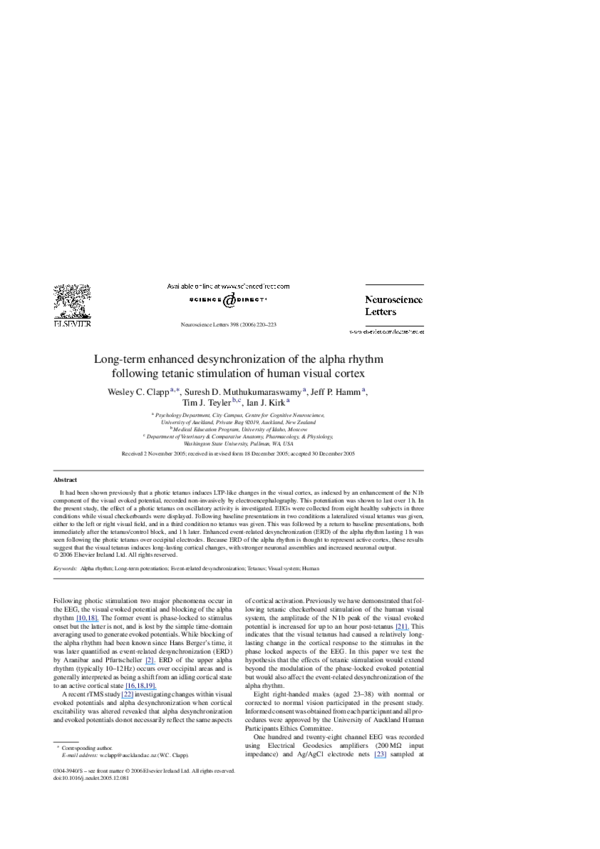 (PDF) Long-term enhanced desynchronization of the alpha rhythm following tetanic stimulation of ...