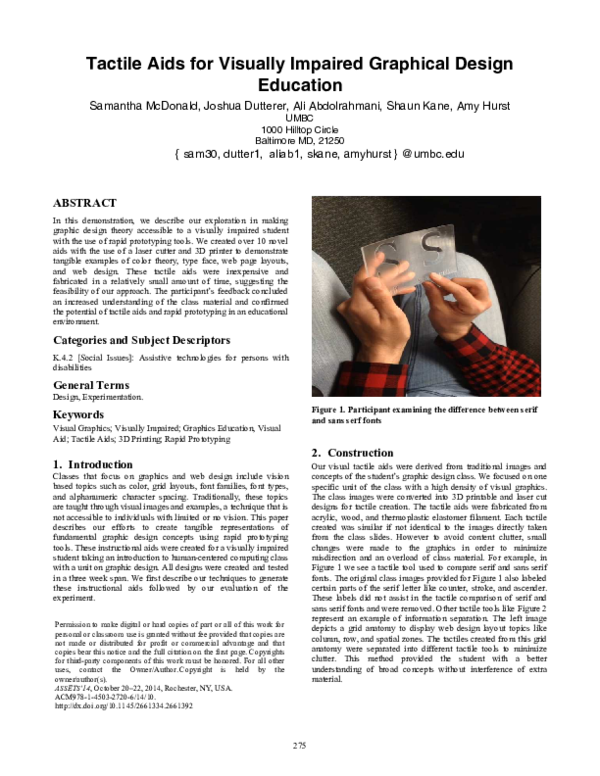 (PDF) Tactile Aids for Visually Impaired Graphical Design Education