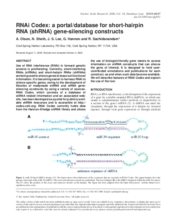 (PDF) RNAi Codex: a portal/database for short-hairpin RNA (shRNA) gene ...
