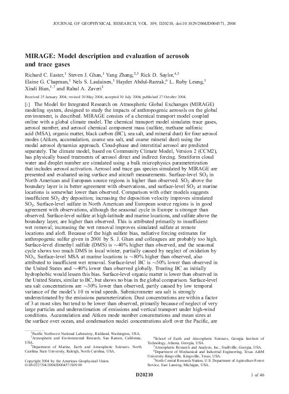 (PDF) MIRAGE: Model description and evaluation of aerosols and trace gases