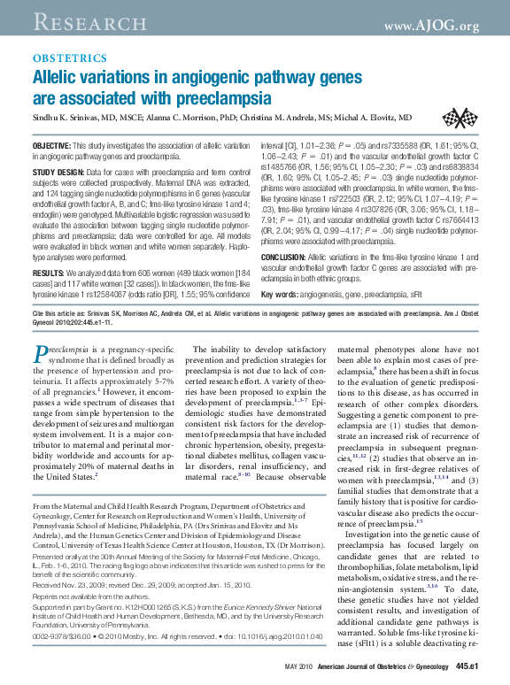 (PDF) Allelic variations in angiogenic pathway genes are associated ...