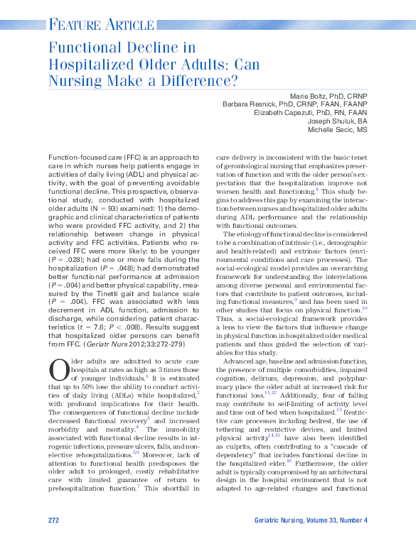 (PDF) Functional Decline in Hospitalized Older Adults: Can Nursing Make ...
