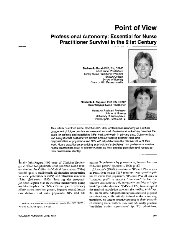 (PDF) Professional Autonomy: Essential for Nurse Practitioner Survival ...