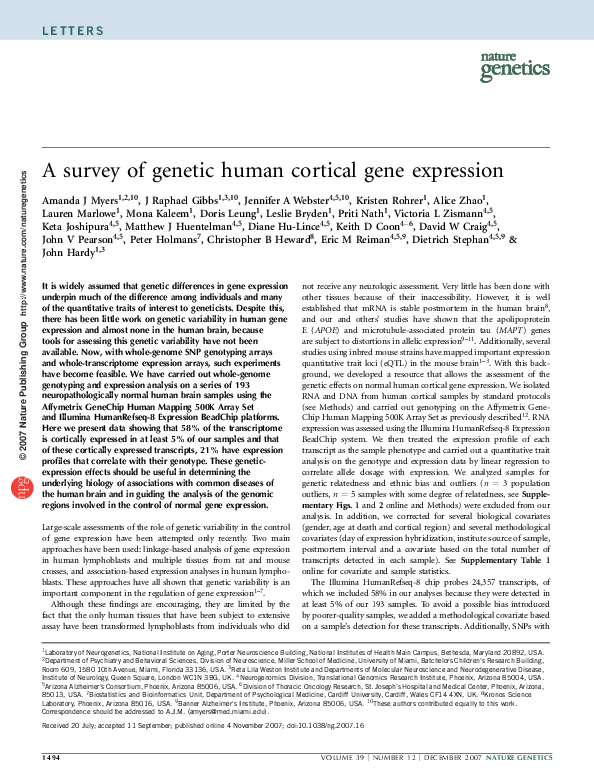 (PDF) A survey of genetic human cortical gene expression