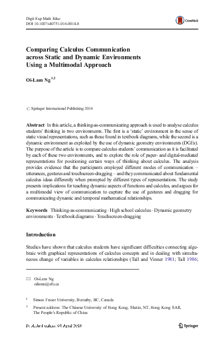(PDF) COMPARING CALCULUS COMMUNICATION ACROSS STATIC AND DYNAMIC ...