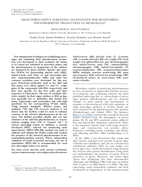 Pdf High Throughput Screening Technology For Monitoring Phytohormone Production In Microalgae