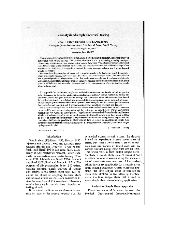 (PDF) Reanalysis of simple shear soil testing