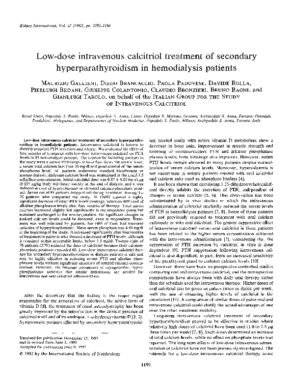 (PDF) Low-dose intravenous calcitriol treatment of secondary ...