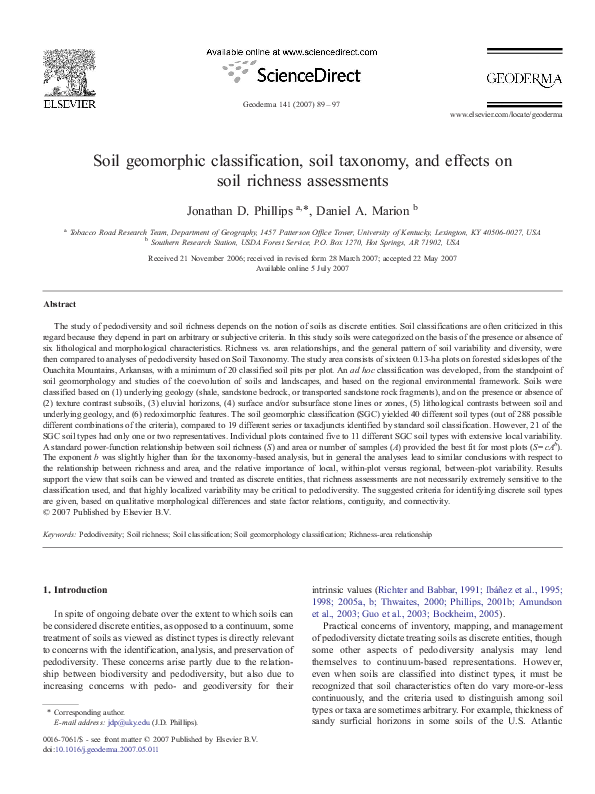(PDF) Soil geomorphic classification, soil taxonomy, and effects on soil richness assessments