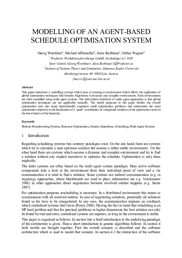 (PDF) Modelling of an agent-based schedule optimisation system