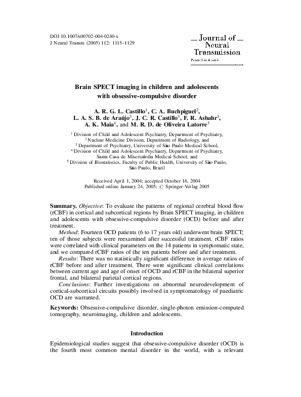 (PDF) Brain SPECT imaging in children and adolescents with obsessive ...