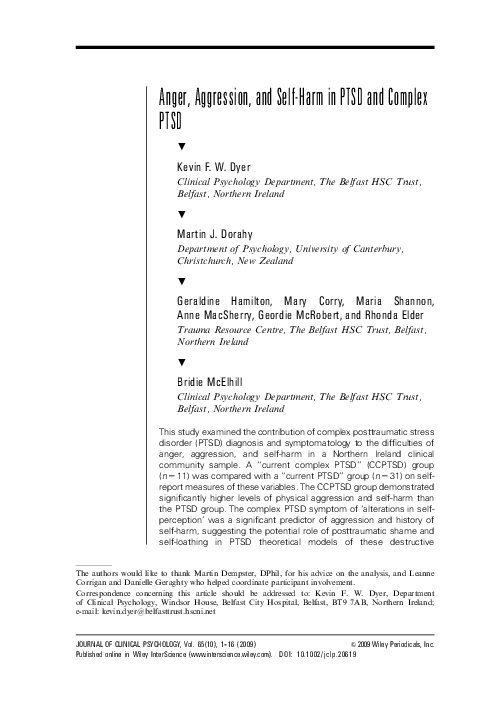(PDF) Anger, aggression, and self-harm in PTSD and complex PTSD