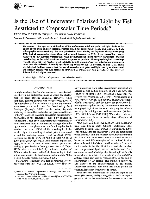 (PDF) Is the Use of Underwater Polarized Light by Fish Restricted to ...
