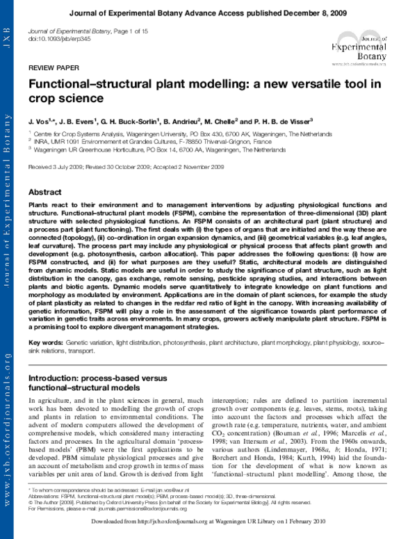 (PDF) Functional-structural plant modelling: a new versatile tool in ...