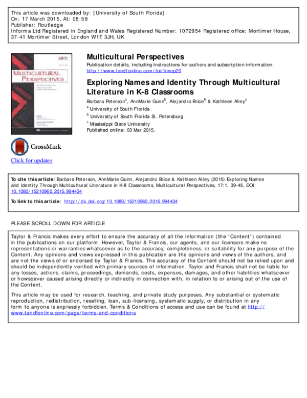 (PDF) Exploring Names and Identity Through Multicultural Literature in ...
