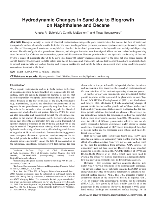 (PDF) Hydrodynamic Changes in Sand due to Biogrowth on Naphthalene and ...