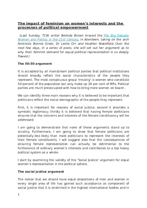 (DOC) The impact of feminism on women's interests and the processes of ...