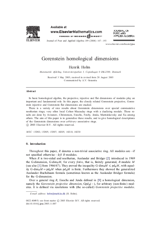 (PDF) Gorenstein homological dimensions