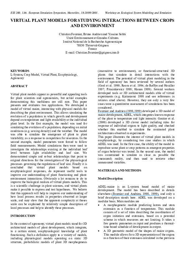 (PDF) Virtual plant models for studying interactions between crops and ...