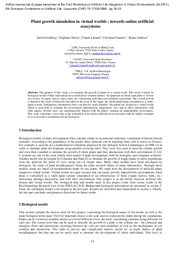 (PDF) Plant growth simulation in virtual worlds: towards online ...