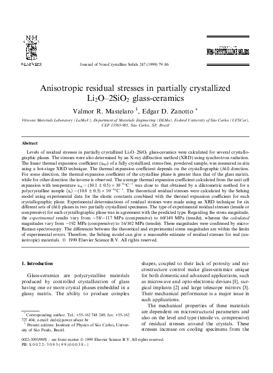 (PDF) Anisotropic residual stresses in partially crystallized Li2O–2SiO2 glass-ceramics
