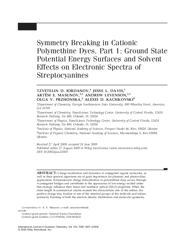(PDF) Symmetry breaking in cationic polymethine dyes, part 1: Ground ...