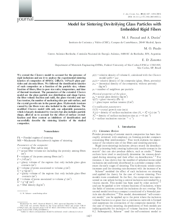 (PDF) Model for Sintering Devitrifying Glass Particles with Embedded ...