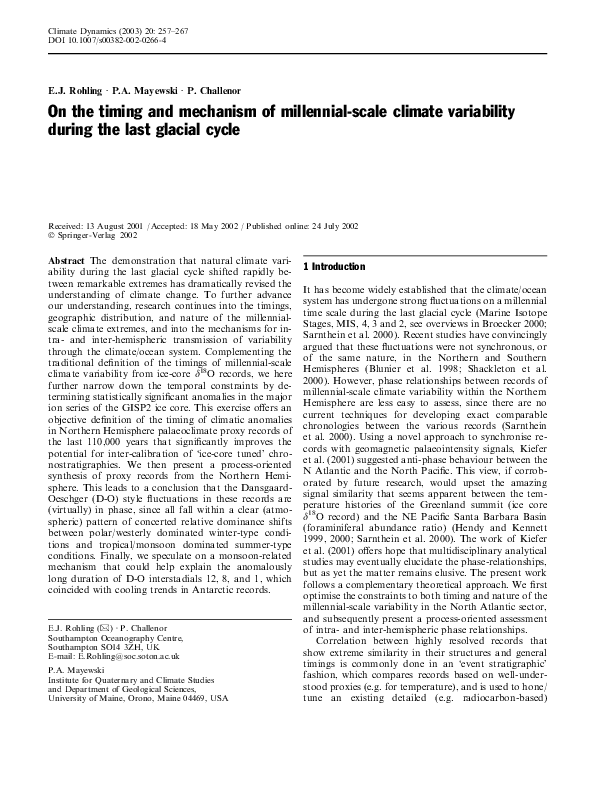 (PDF) On the timing and mechanism of millennial-scale climate ...