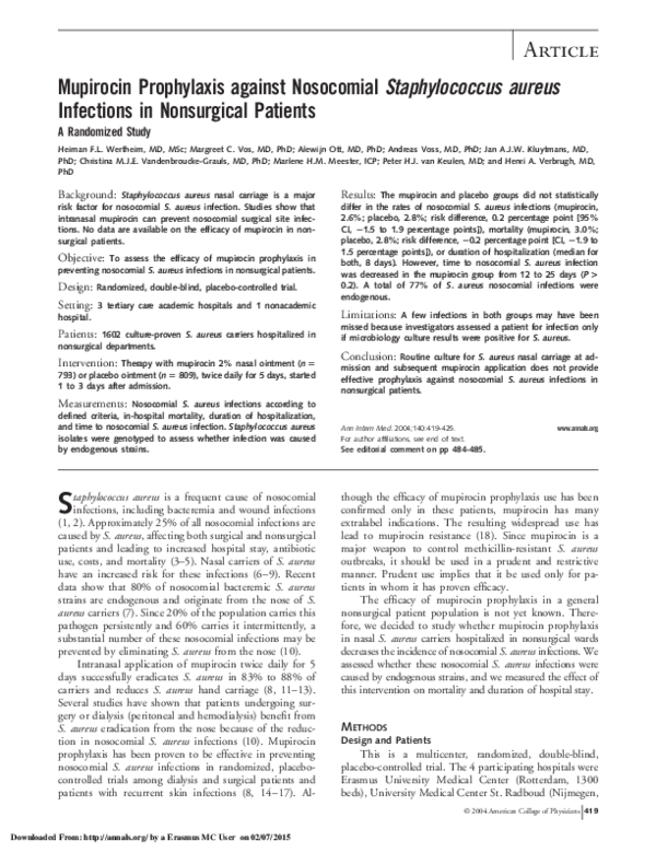 (PDF) Mupirocin Prophylaxis against Nosocomial Staphylococcus aureus ...