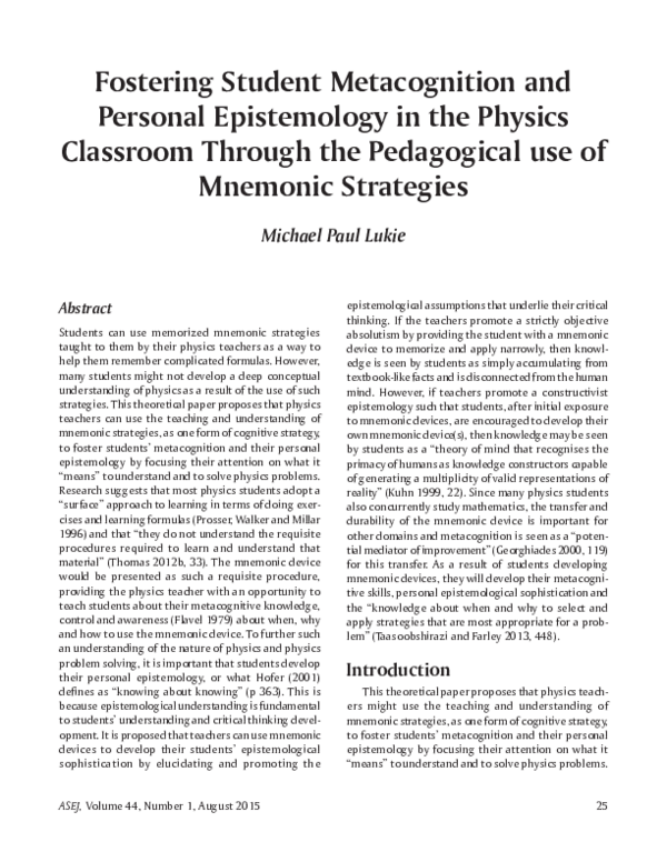 (PDF) Fostering Student Metacognition and Personal Epistemology in the ...