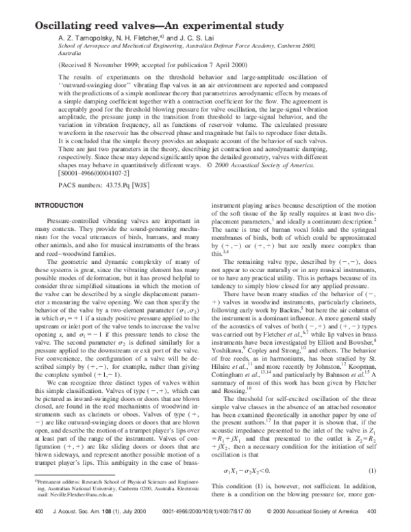 (PDF) Oscillating reed valves—An experimental study