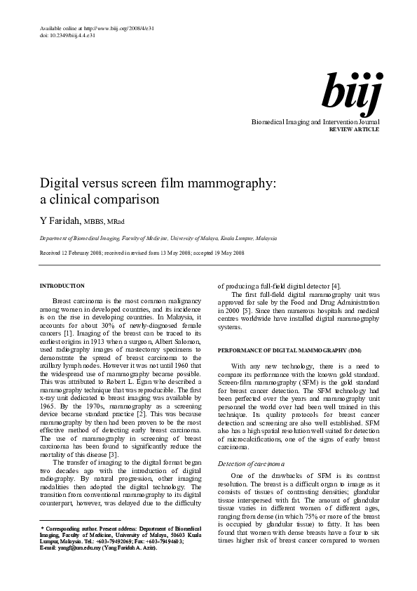 Digital versus screen film mammography: a clinical comparison