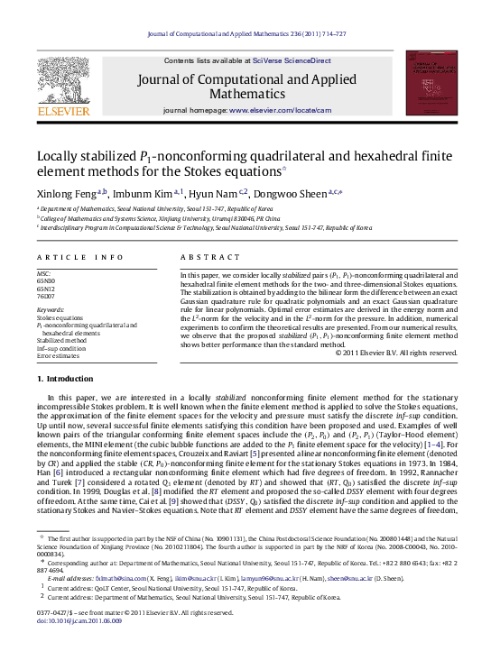 (PDF) Locally stabilized -nonconforming quadrilateral and hexahedral finite element methods for ...