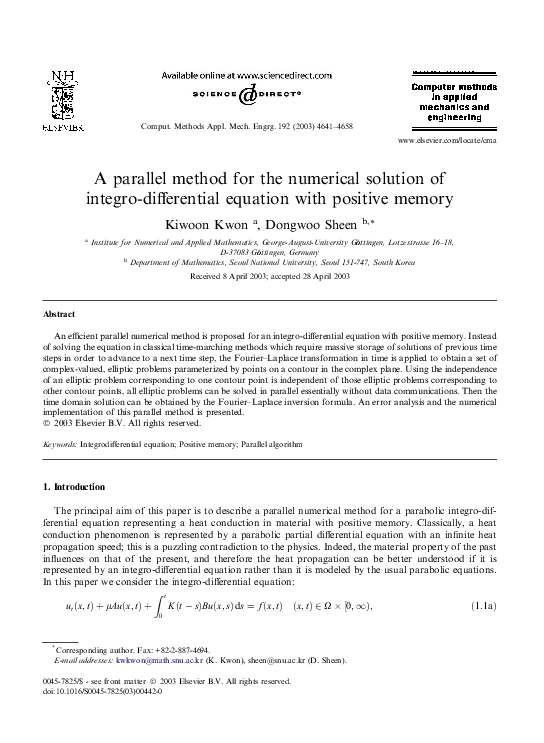 (PDF) A parallel method for the numerical solution of integro-differential equation with ...