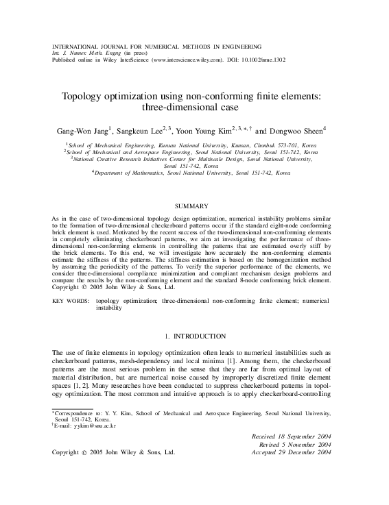 Pdf Topology Optimization Using Non Conforming Finite Elements Three Dimensional Case