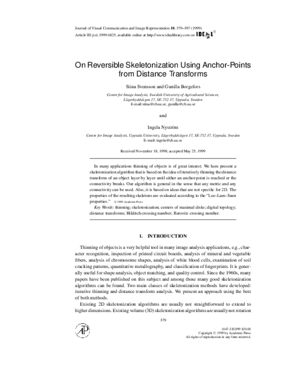 (PDF) On reversible skeletonization using anchor-points from distance trans-forms