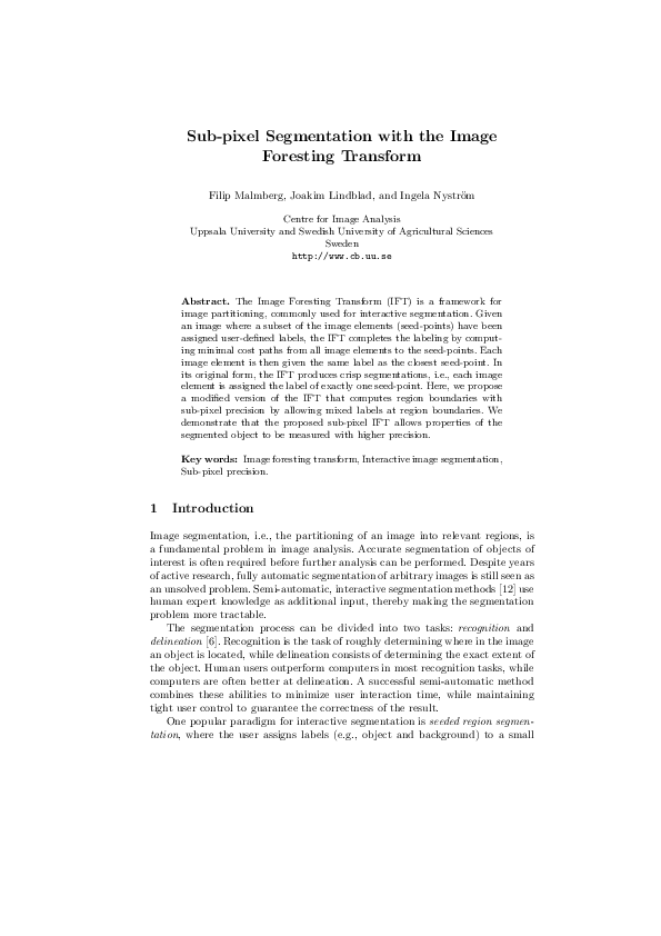 (PDF) Sub-pixel Segmentation with the Image Foresting Transform