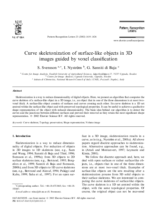 Pdf Curve Skeletonization Of Surface Like Objects In 3d Images Guided By Voxel Classification