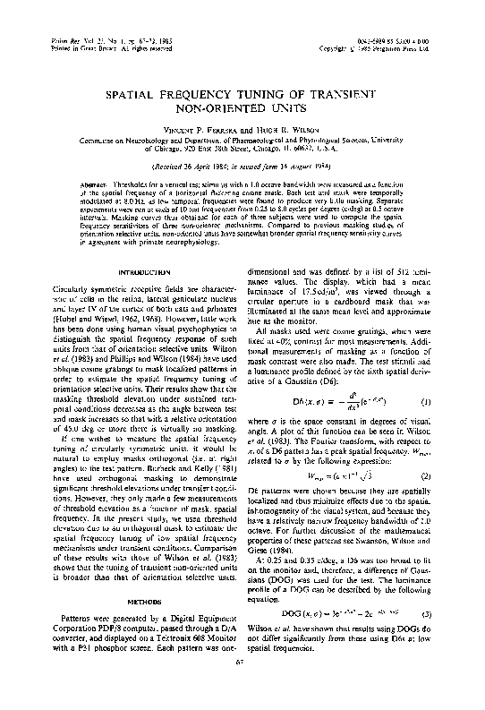(PDF) Spatial frequency tuning of transient non-oriented units