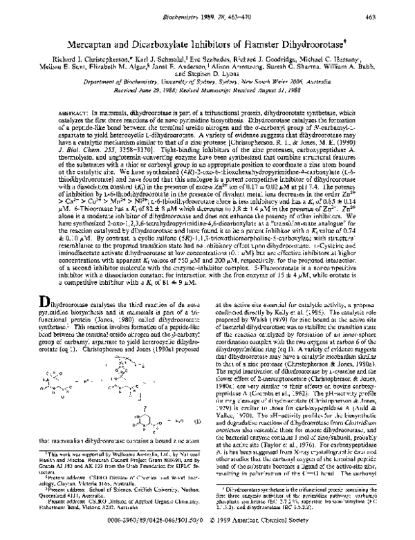 (PDF) Mercaptan and dicarboxylate inhibitors of hamster dihydroorotase