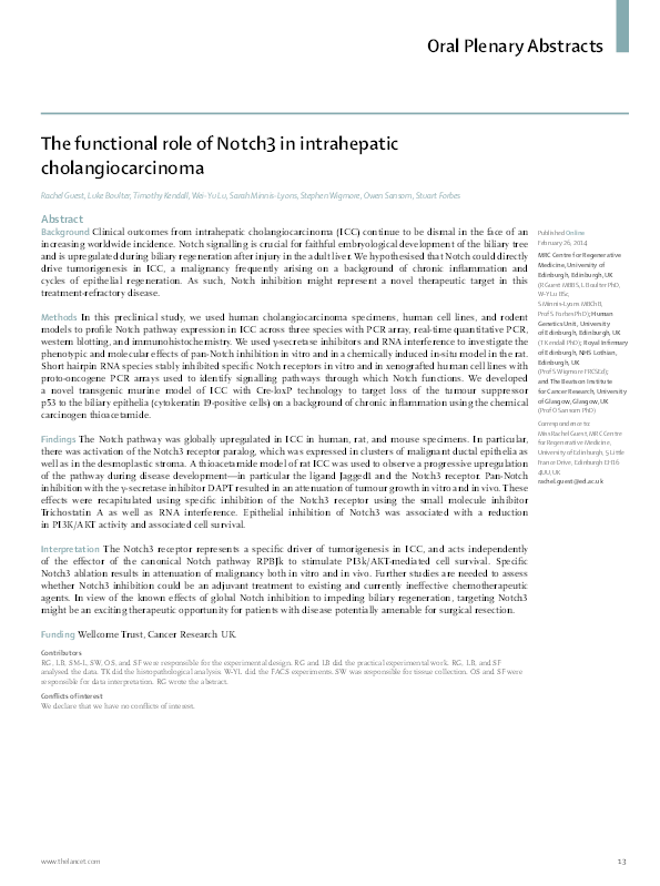 (PDF) The functional role of Notch3 in intrahepatic cholangiocarcinoma