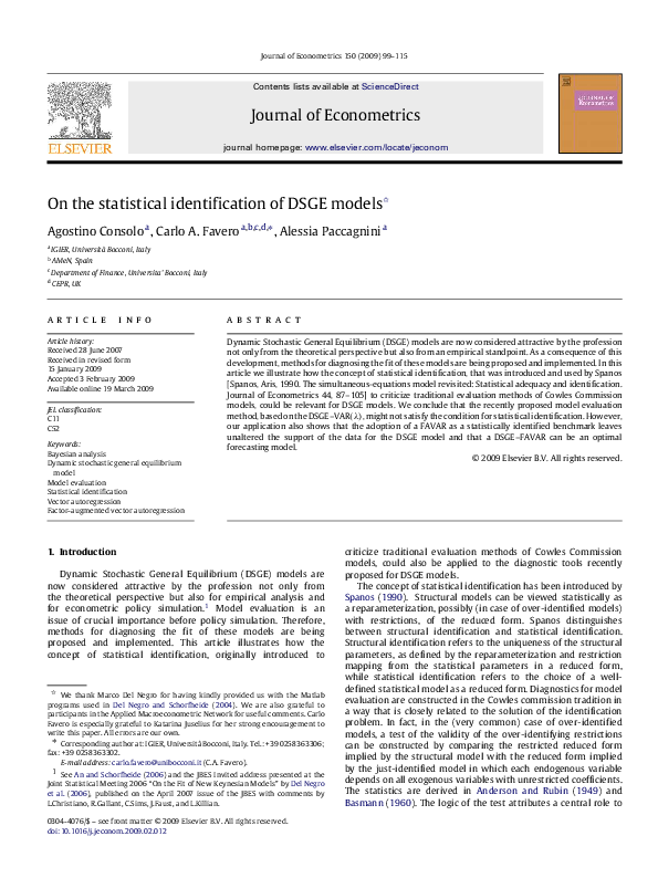 (PDF) On the Statistical Identification of DSGE Model