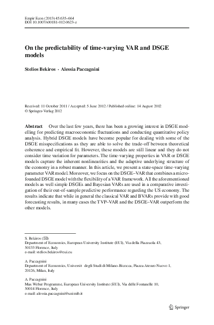 Pdf On The Predictability Of Time Varying Var And Dsge Models