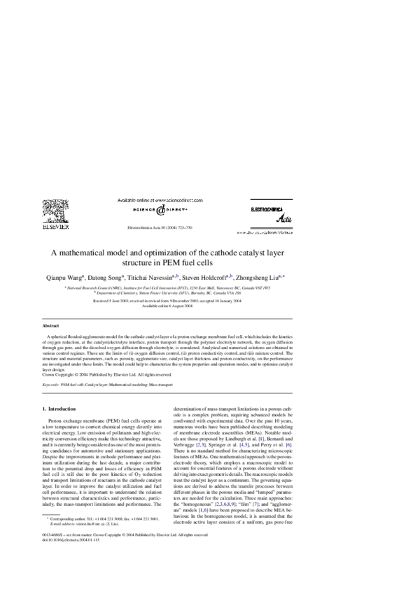Pdf A Mathematical Model And Optimization Of The Cathode Catalyst Layer Structure In Pem Fuel