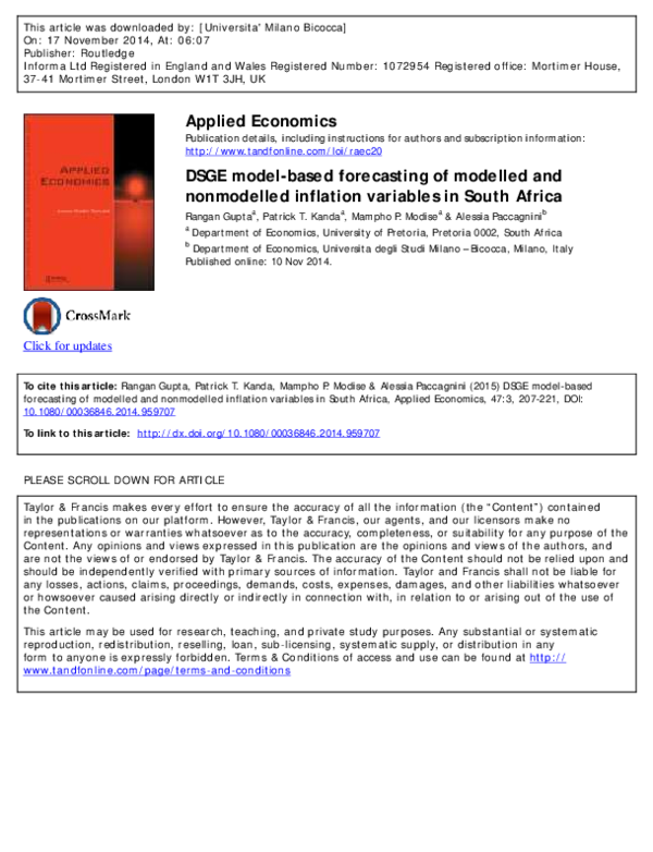 Pdf Dsge Model Based Forecasting Of Modelled And Nonmodelled Inflation Variables In South