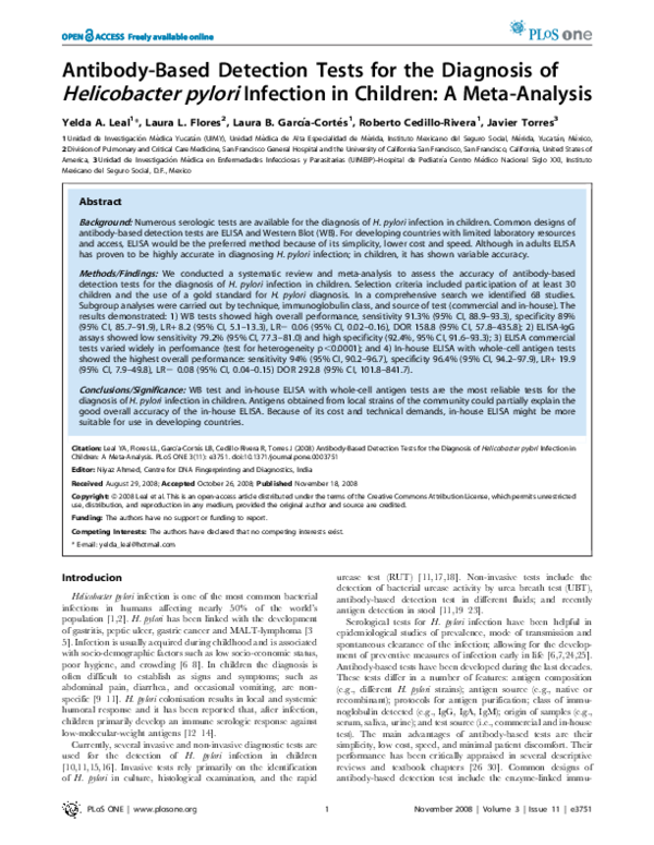 (PDF) Antibody-Based Detection Tests for the Diagnosis of Helicobacter ...